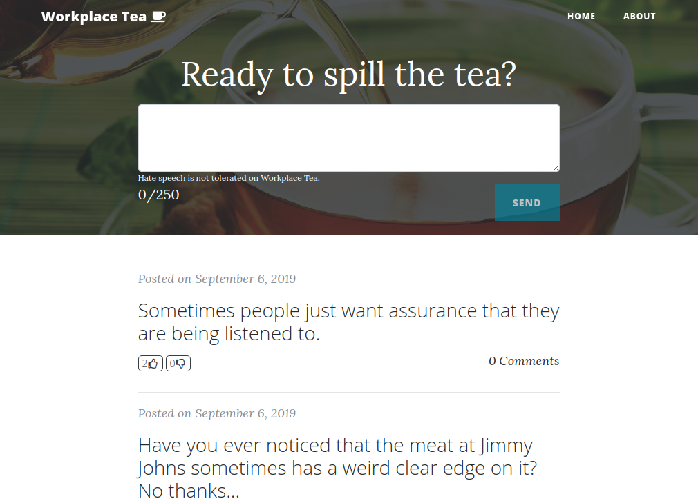 GitHub - elderferreiras/workplace-tea: A place to confidentially spill ...